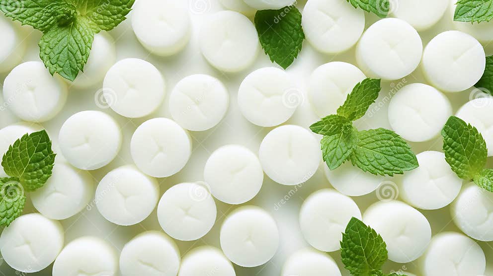Pile of White Mints Candy with a Green Mint Leaves. Generative AI Stock ...