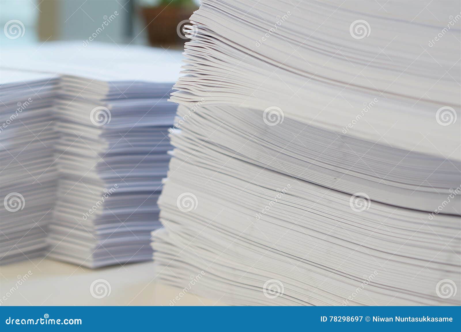 Pile of White Papers Sheet at Office Stock Image - Image of desk ...