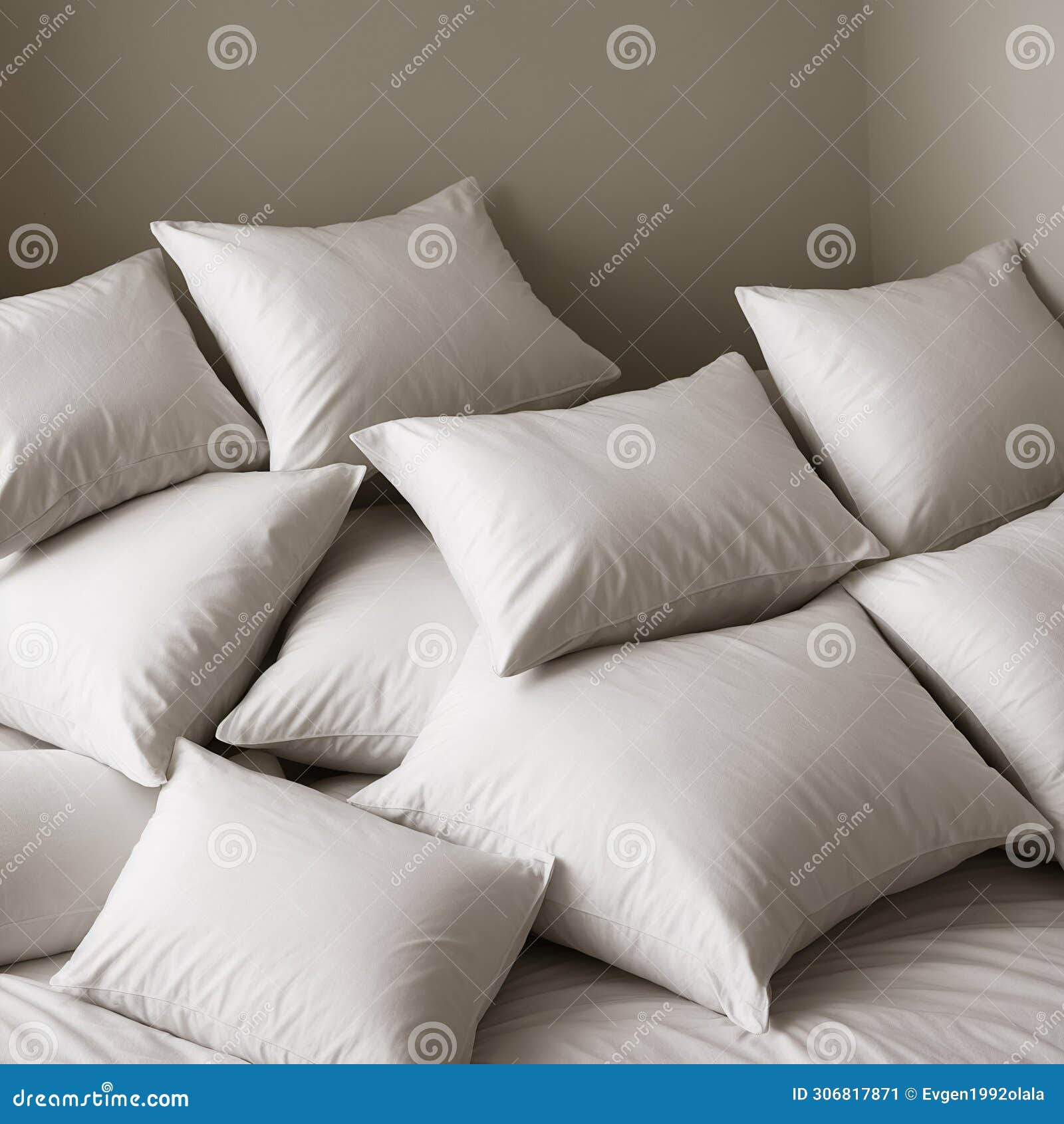 A Pile of White Pillows on the Bed. Generative AI Stock Illustration ...