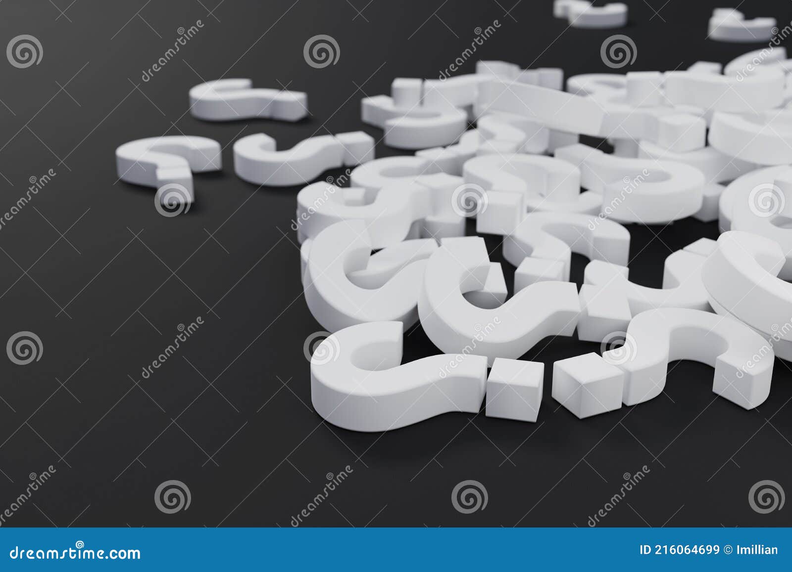 Pile of White Question Marks on Black Dark Surface; Concept Faq Support ...