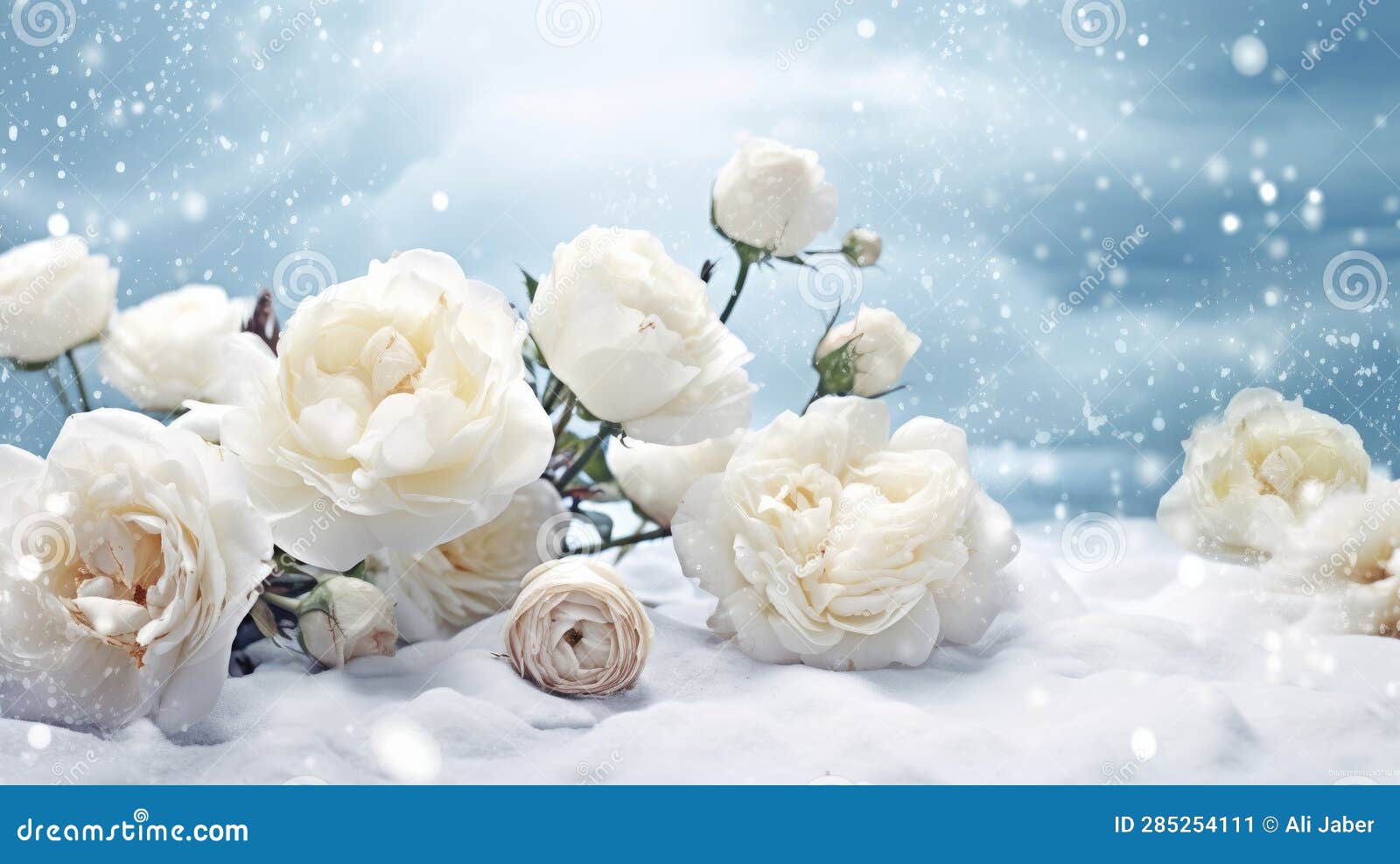 Pile of White Roses in Snow Stock Illustration - Illustration of bunch ...