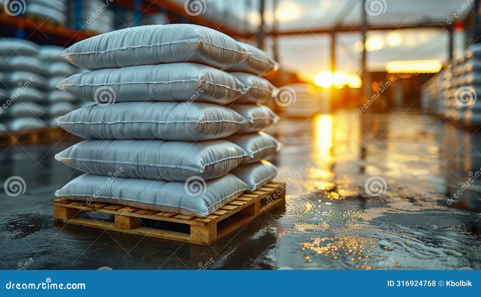 Pile of White Sacks on a Pallet in a Warehous Stock Illustration ...