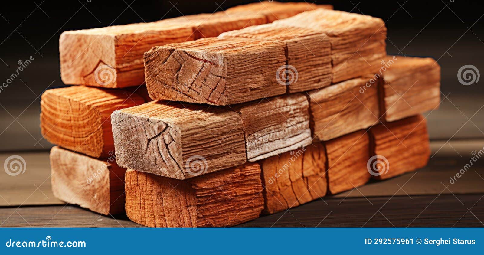 A Pile of Wood Blocks on a Wooden Table, AI Stock Image - Image of wood ...