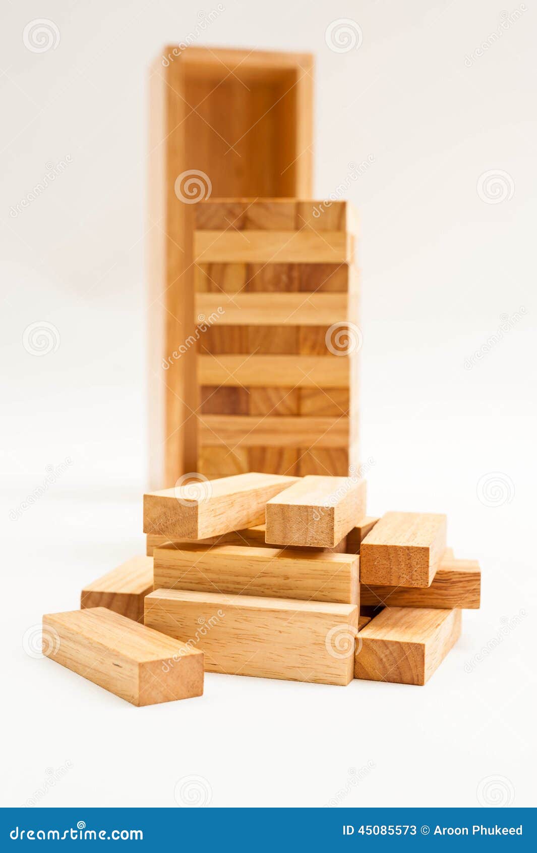 Pile of Wooden Blocks on White Background. Stock Image - Image of ...
