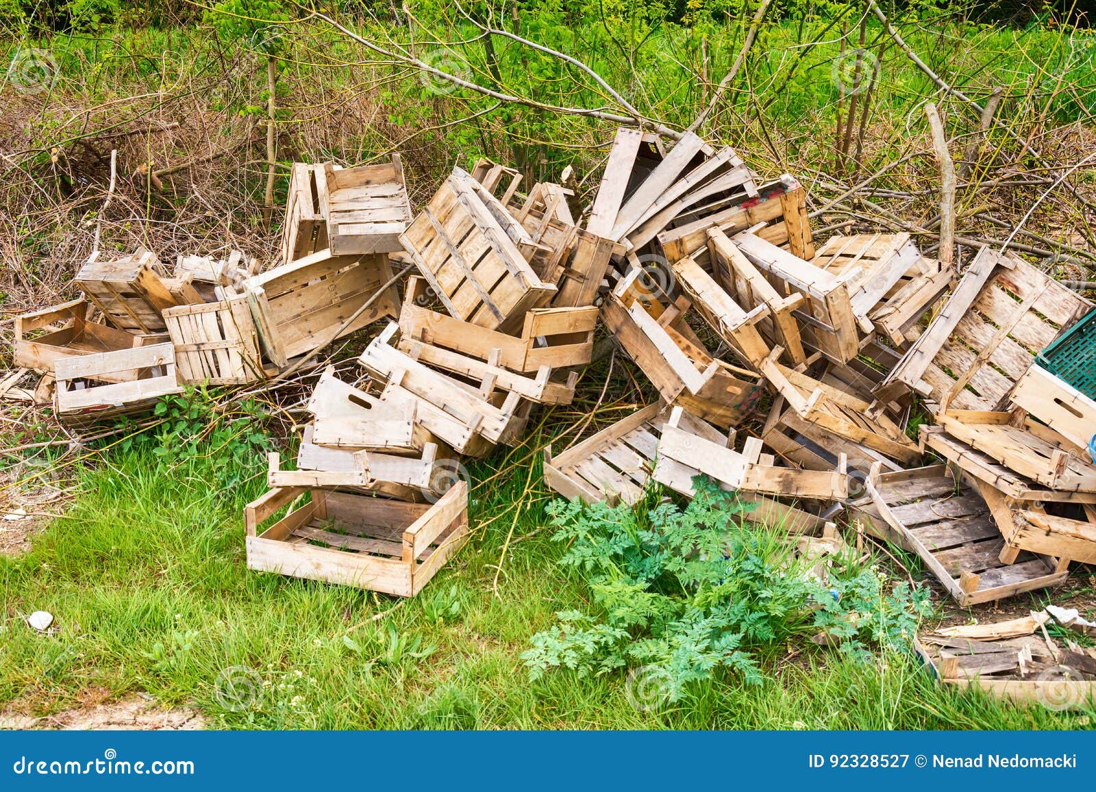 Pile of Wooden Crates in Farm Field Stock Image - Image of heap, field ...