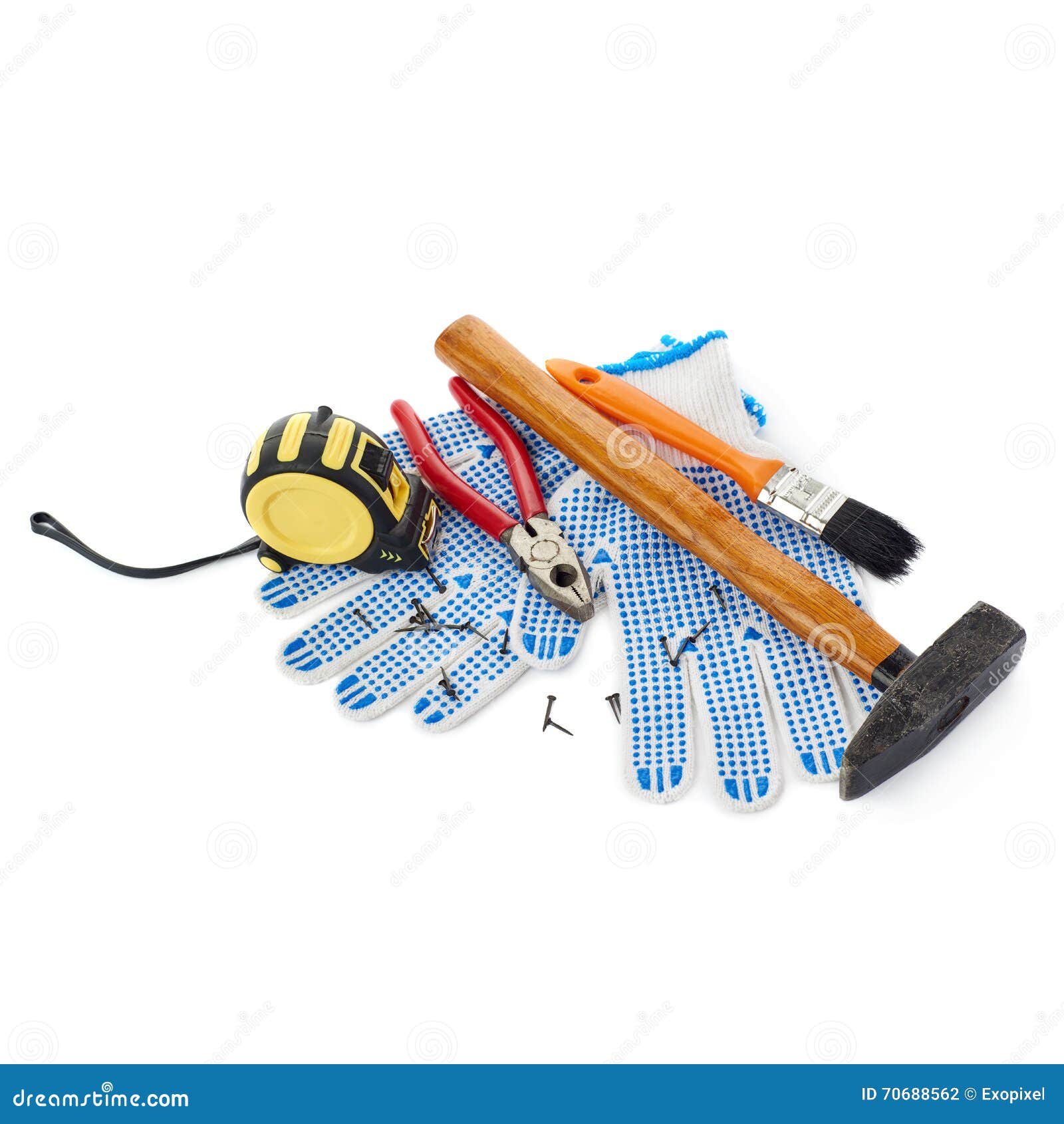 Pile of Working Tools Over Isolated White Background Stock Photo ...