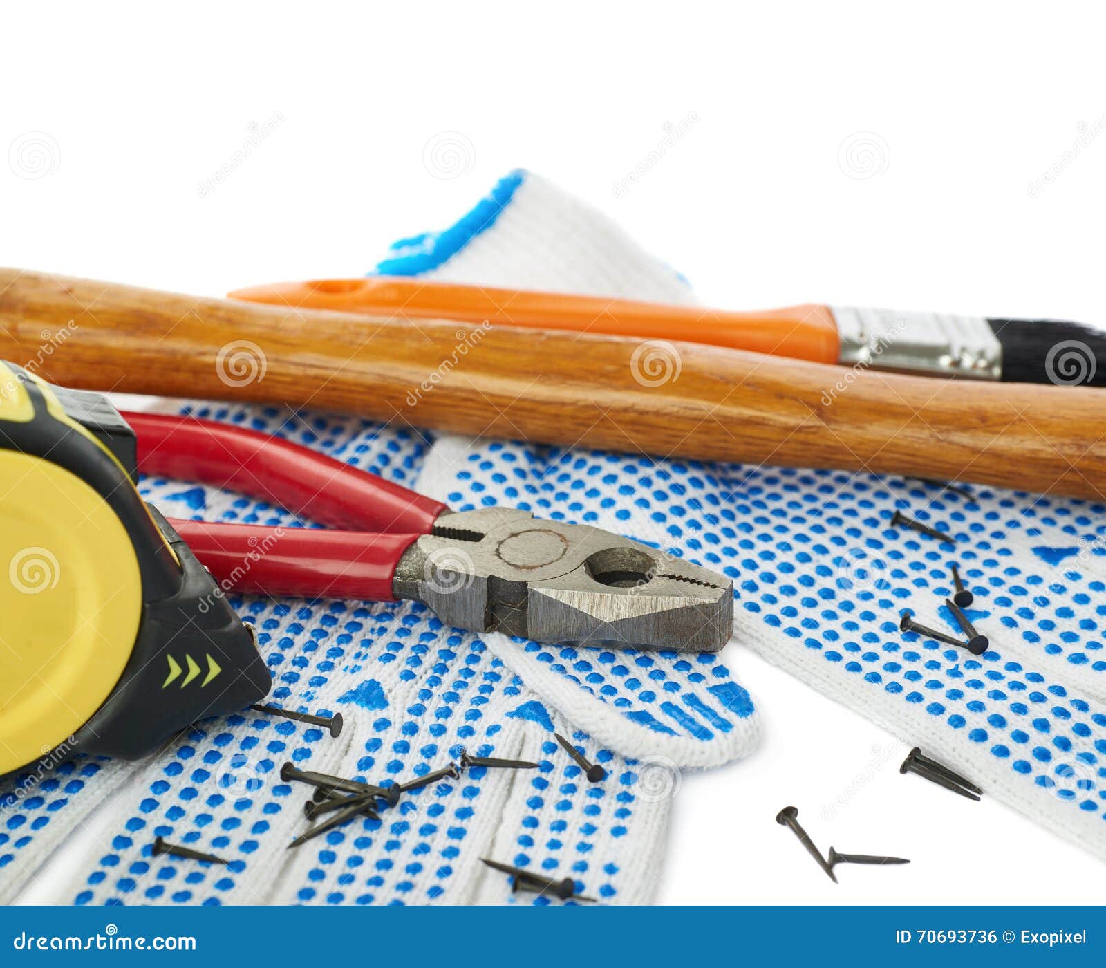 Pile of Working Tools Over Isolated White Background Stock Photo ...