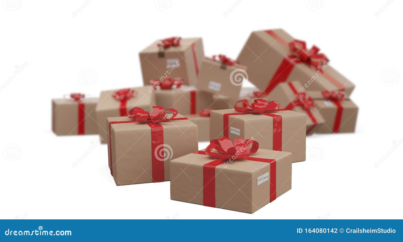 Pile of Wrapped Christmas Presents As Postal Parcel Packages 3d ...
