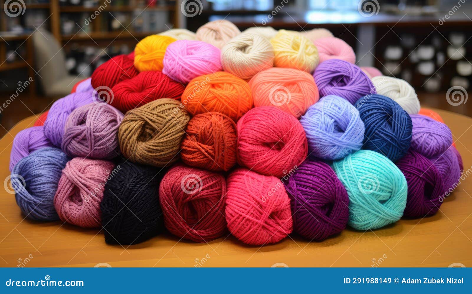 A pile of yarn on a table stock illustration. Illustration of knitted ...