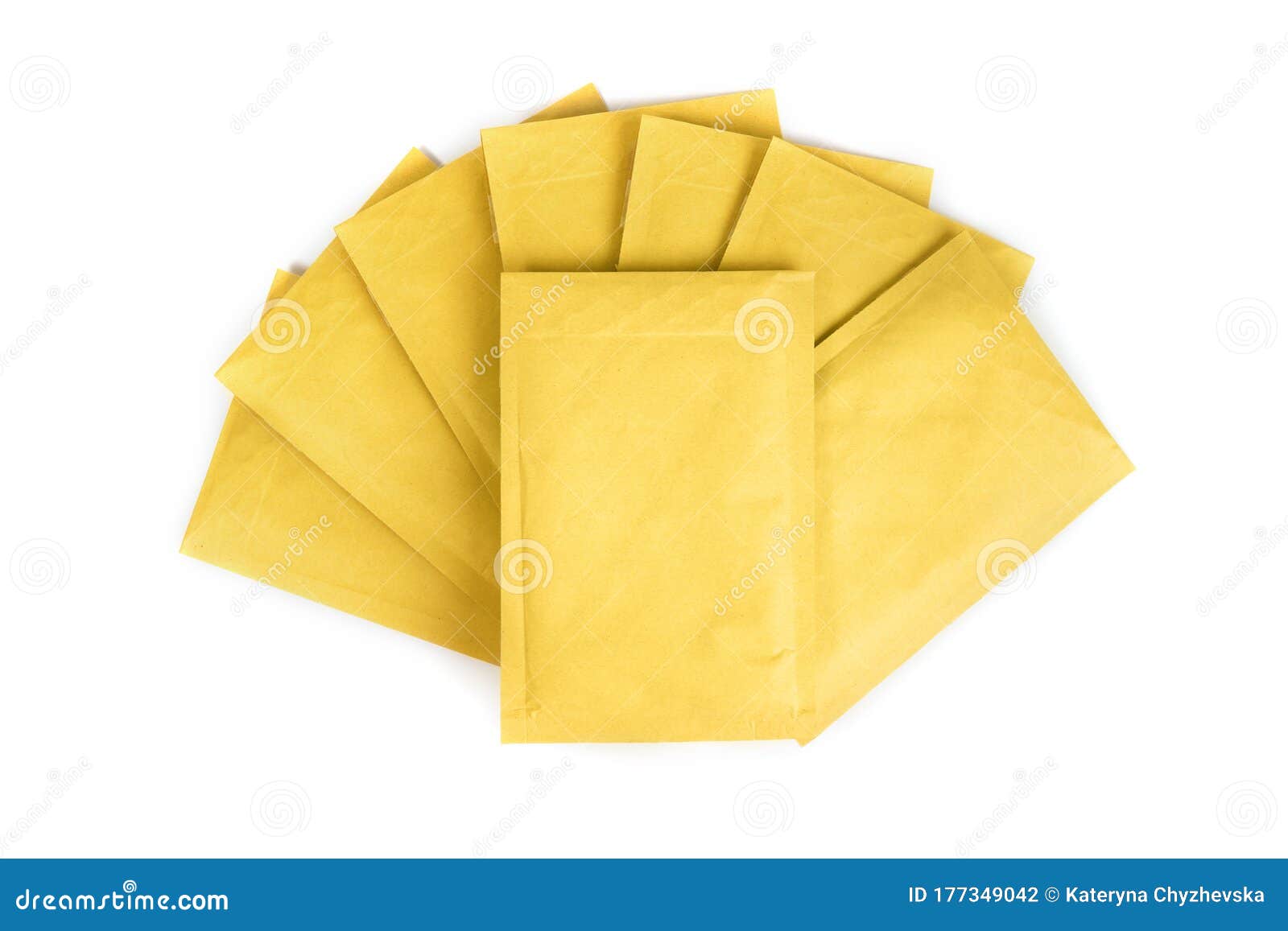A Pile of Yellow Shipping Envelopes Isolated on White Stock Photo ...