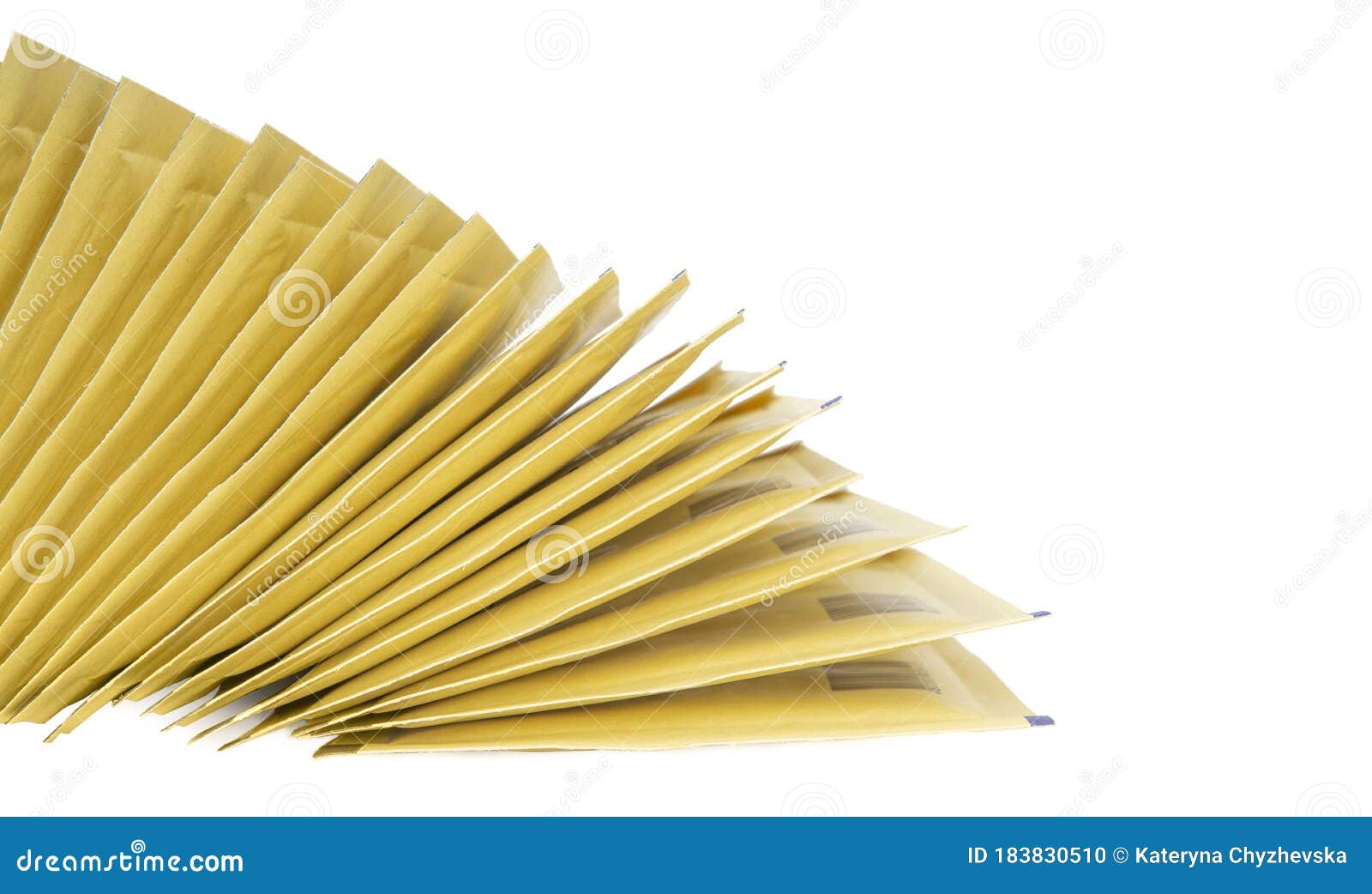 A Pile of Yellow Shipping Envelopes Isolated on White Stock Photo ...