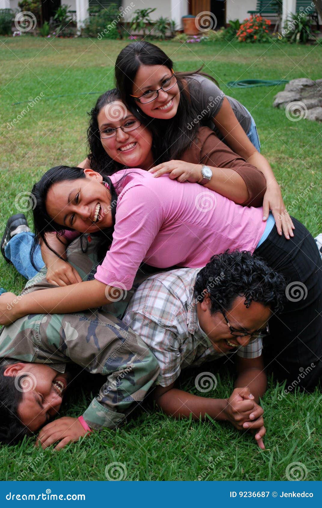 Pile of Young Hispanic Friends Stock Image - Image of education ...