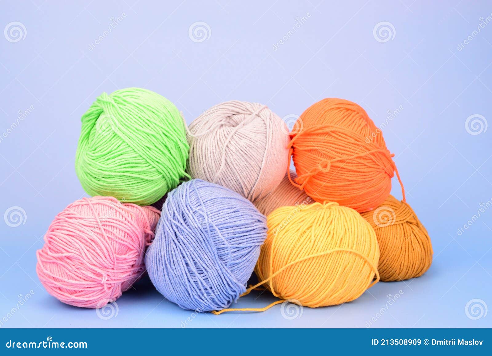 Piled Multicolored Wool for Crocheting Isolated on Light Blue ...