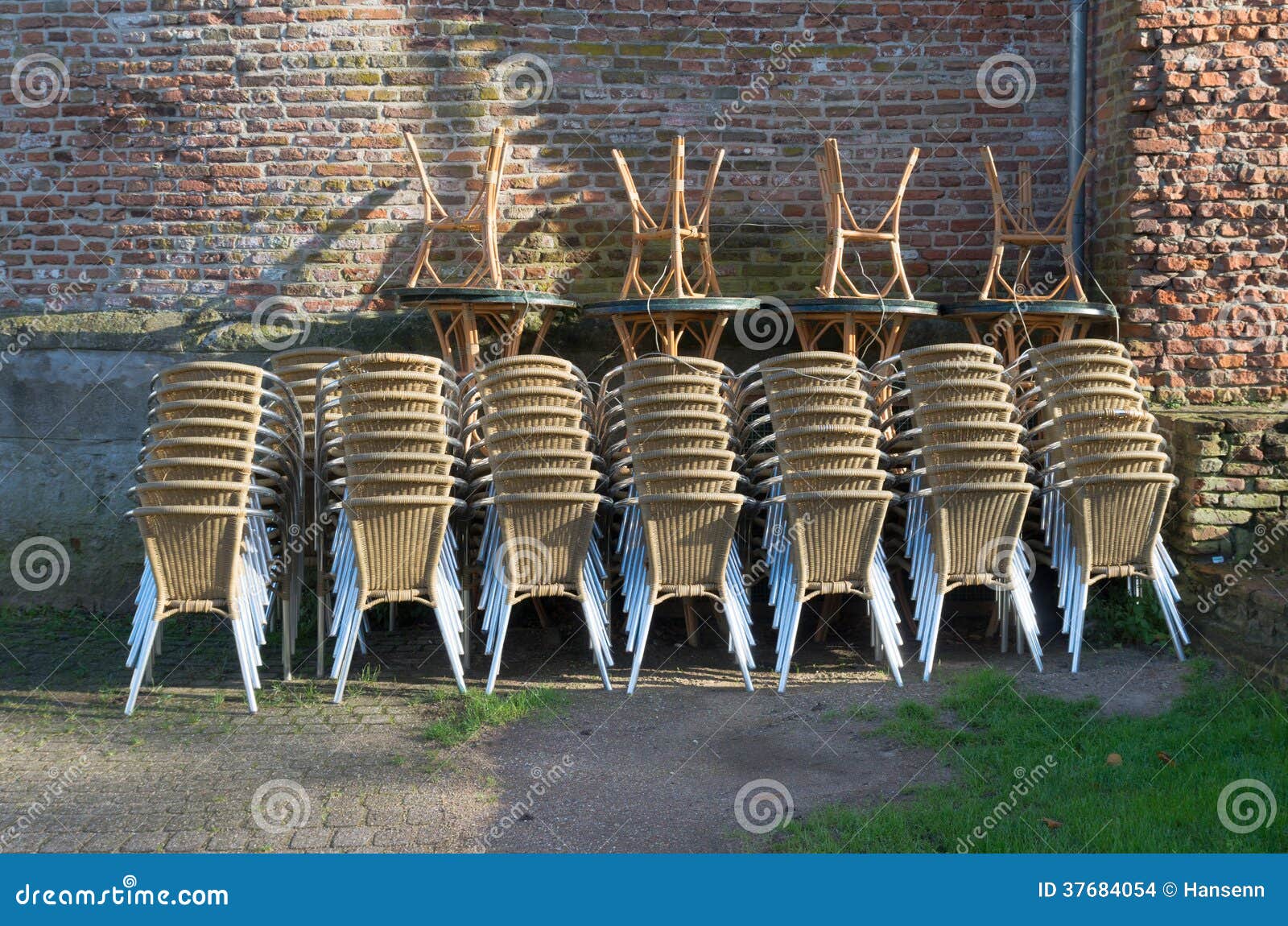 Piled up chairs and tables stock photo. Image of furniture - 37684054