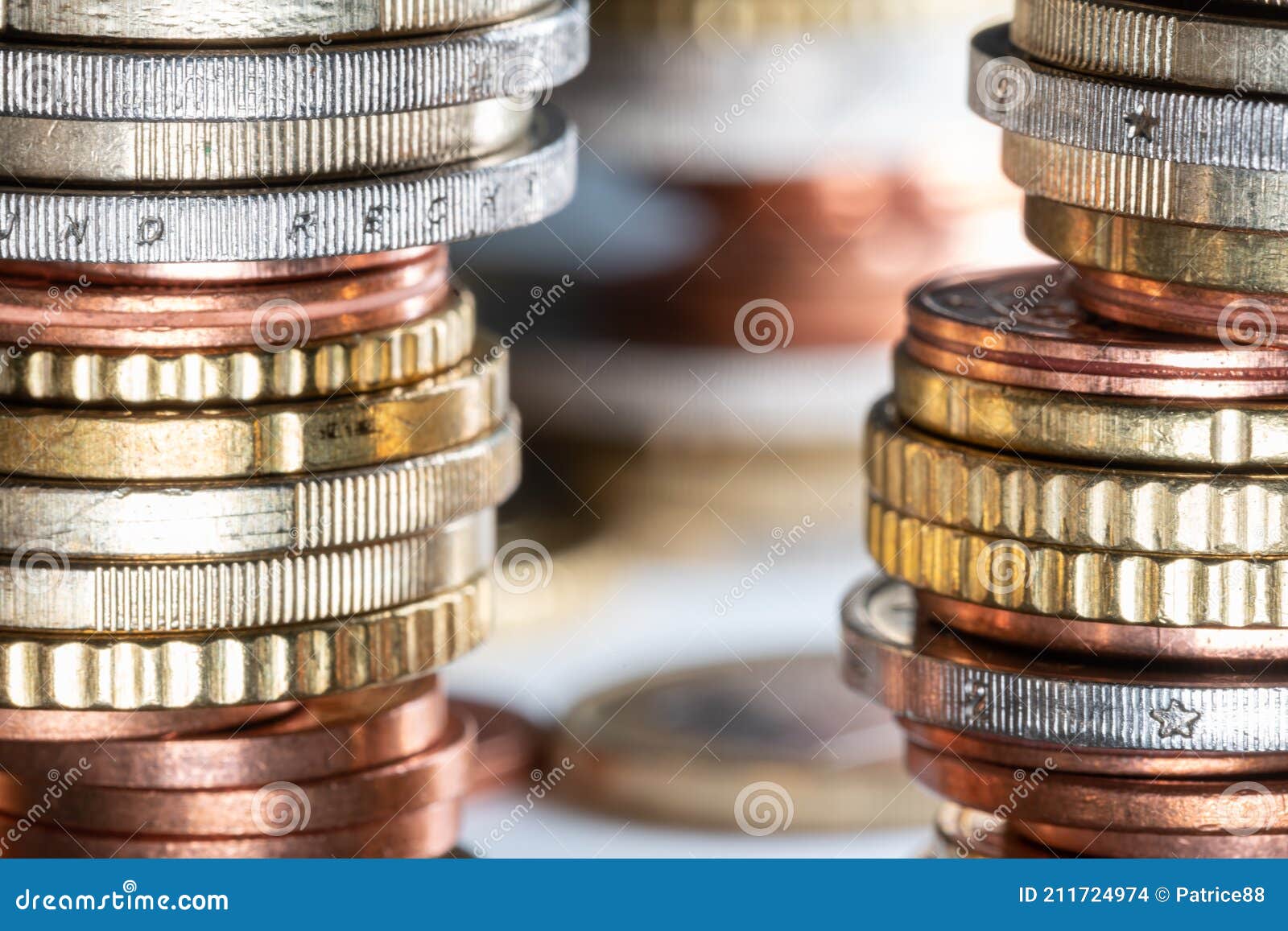 Piled Up Coins. Euro on White Surface, Stacked Up Money Stock Photo ...