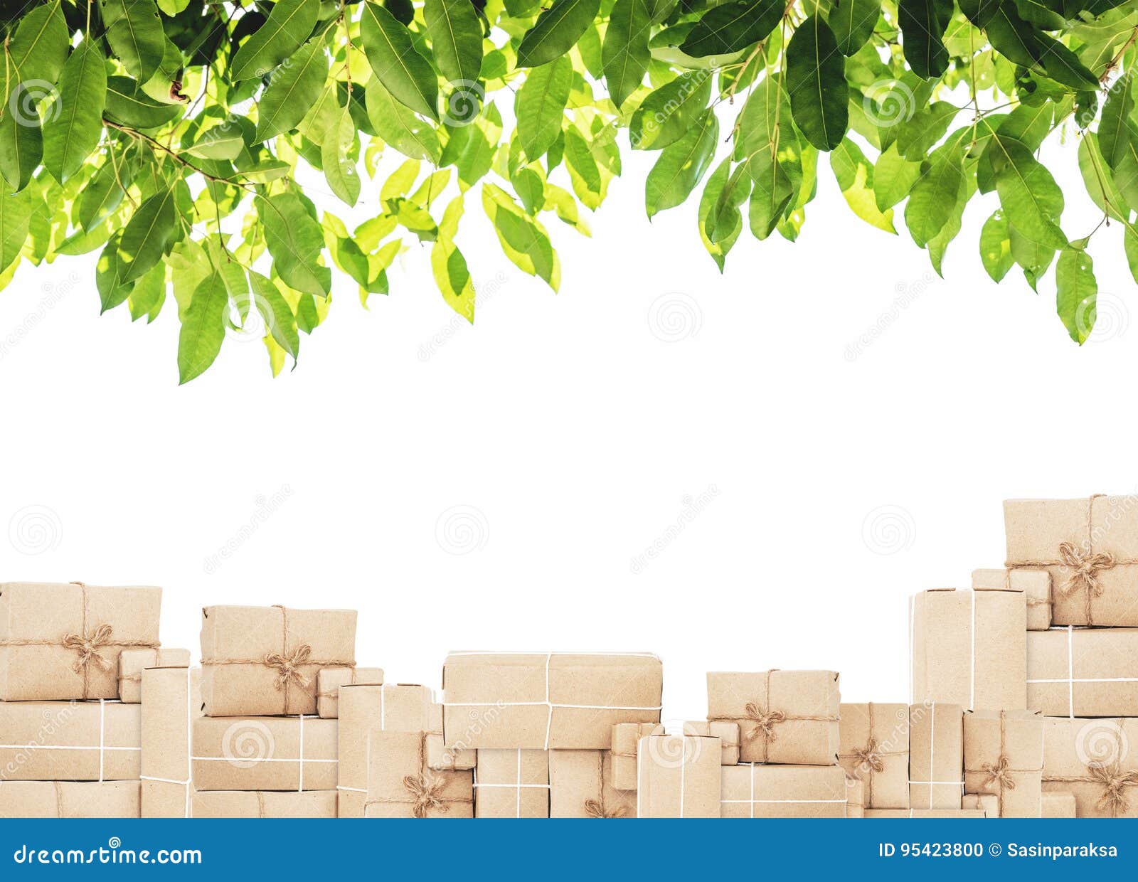 Piles of Boxes with Green Leaf, Isolated on White Background Stock ...