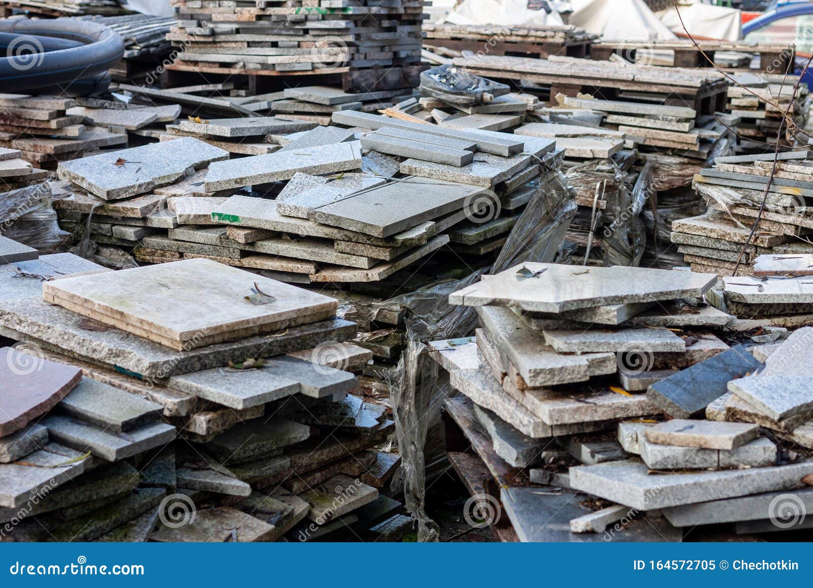 Piles Broken Granite Slices Trash Dump Pollution Stock Image - Image of ...
