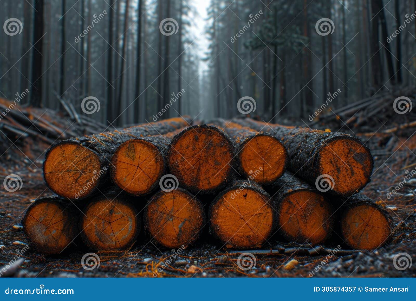 Piles of Chopped Logs Scattered in a Peaceful Forest Setting Showcasing ...