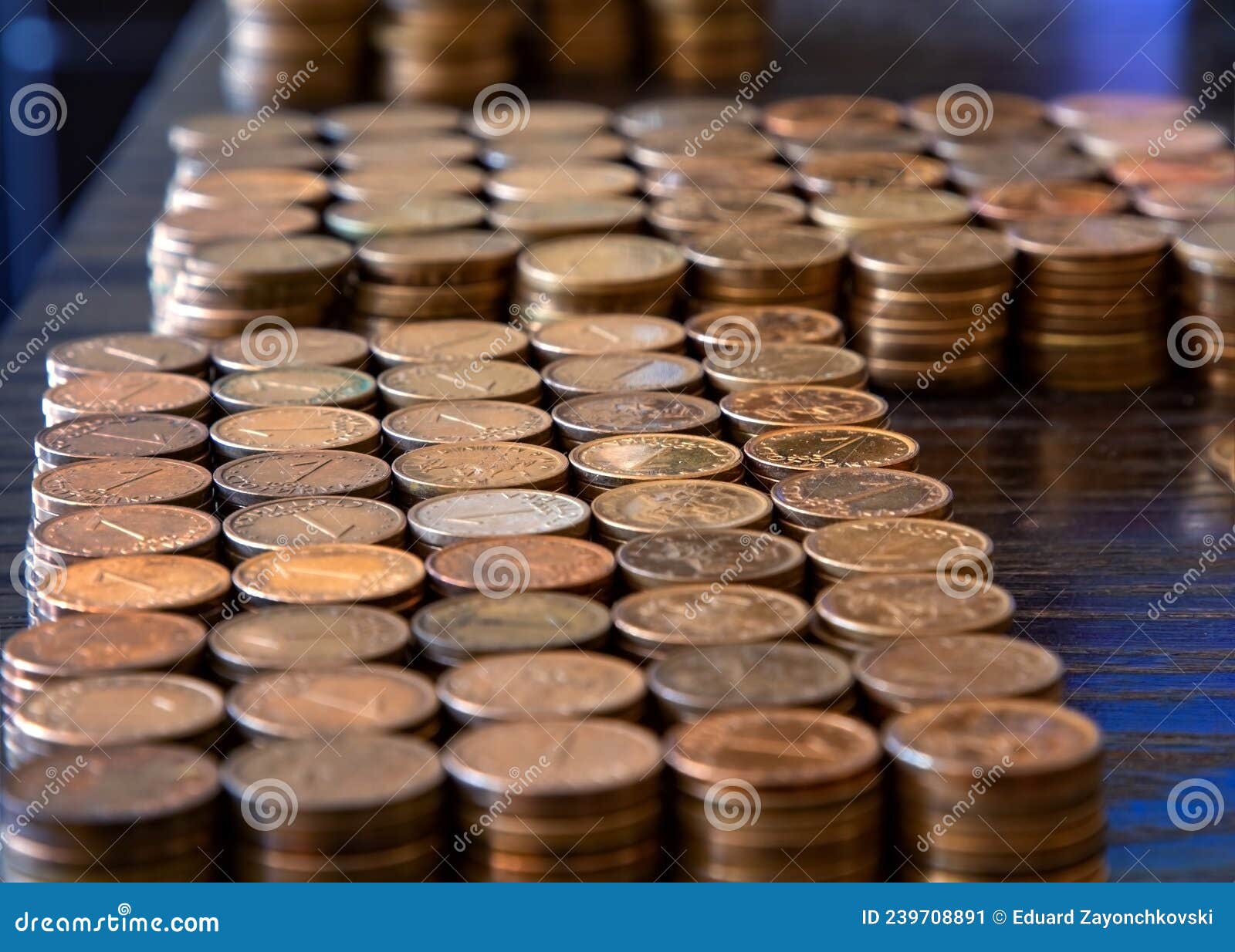 Piles of Coins on the Table. Coins Side View Stock Image - Image of ...