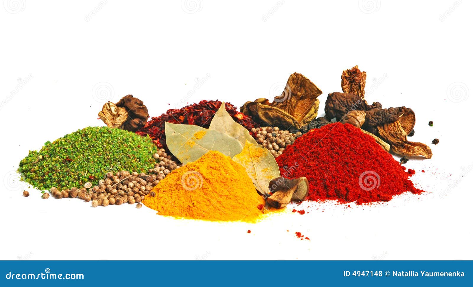Piles of color spices stock photo. Image of brown, coriander - 4947148