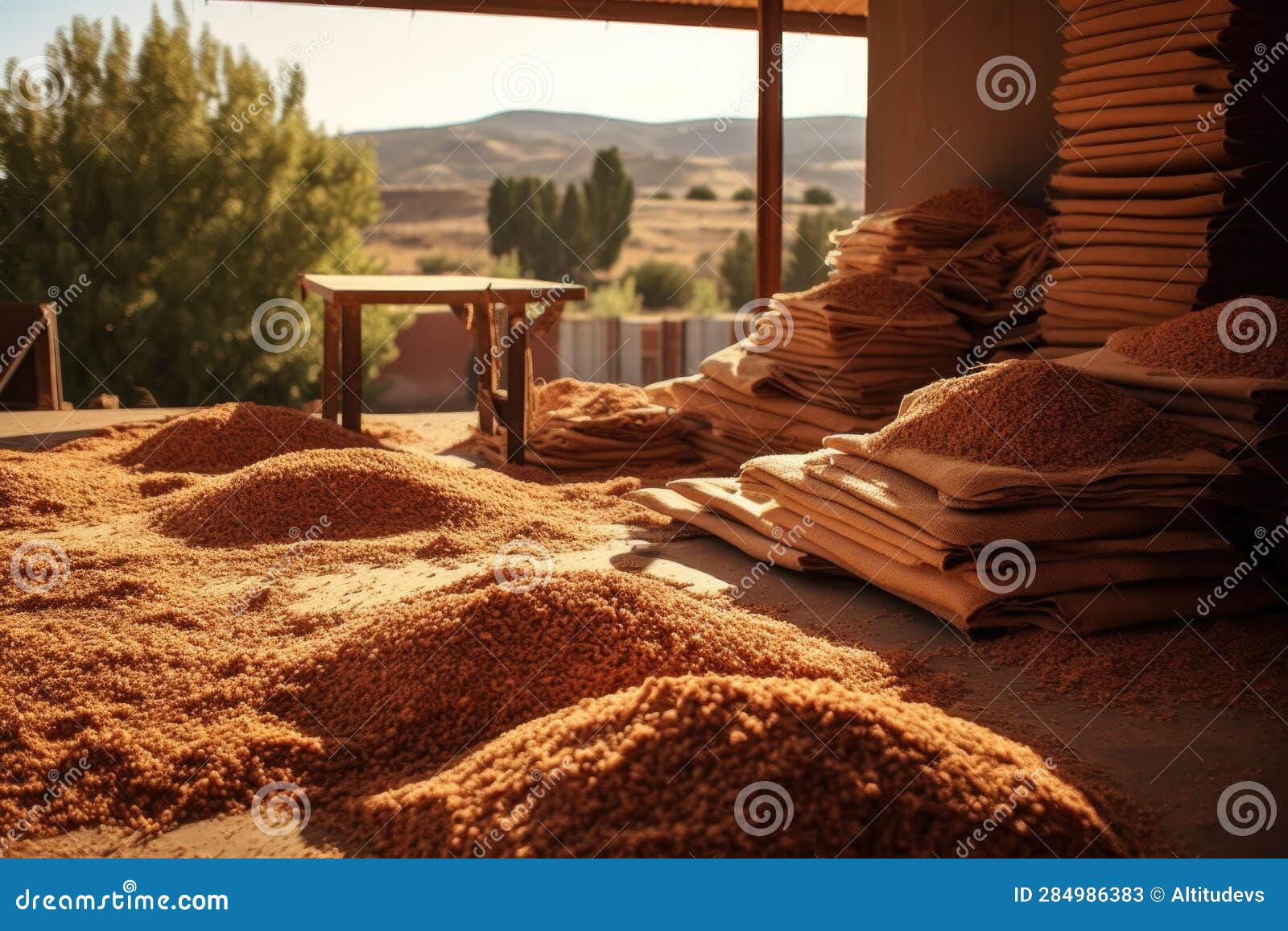 Piles of Cork Sheets Drying Under the Sun Stock Illustration ...