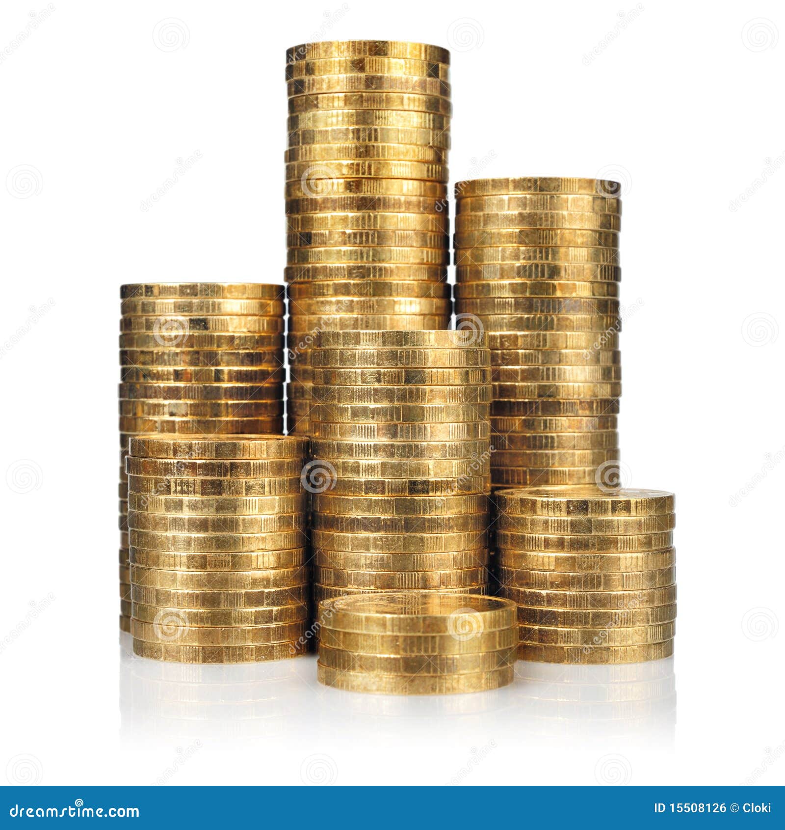Piles of gold coins stock photo. Image of tall, coloured - 15508126