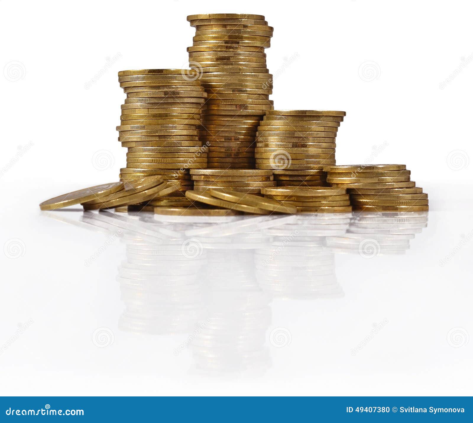 Piles of Gold Coins on a White Stock Photo - Image of bank, piled: 49407380