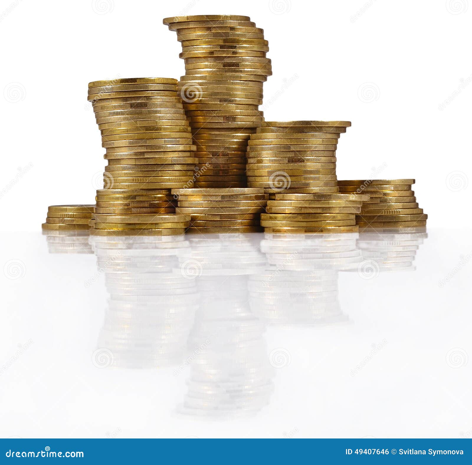 Piles of Gold Coins on a White Stock Photo - Image of currency, golden ...