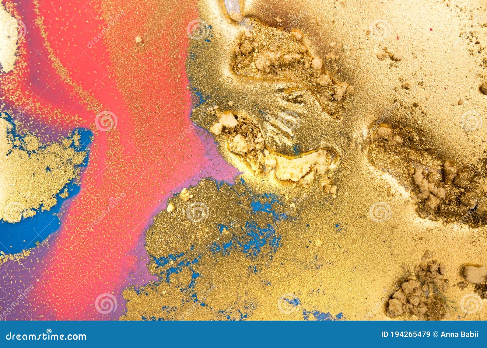 Piles of Gold Sequins on Pink Smudges of Paint. Abstract Pattern. Stock ...