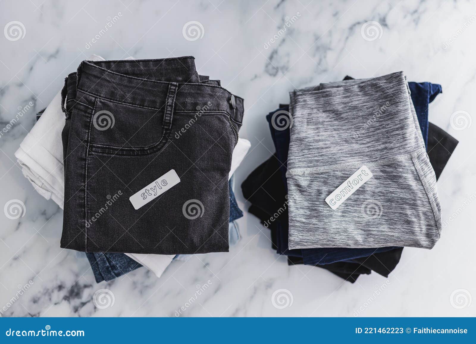 Piles of Jeans and Pants Being Sorted into Style Vs Comfort Categories ...