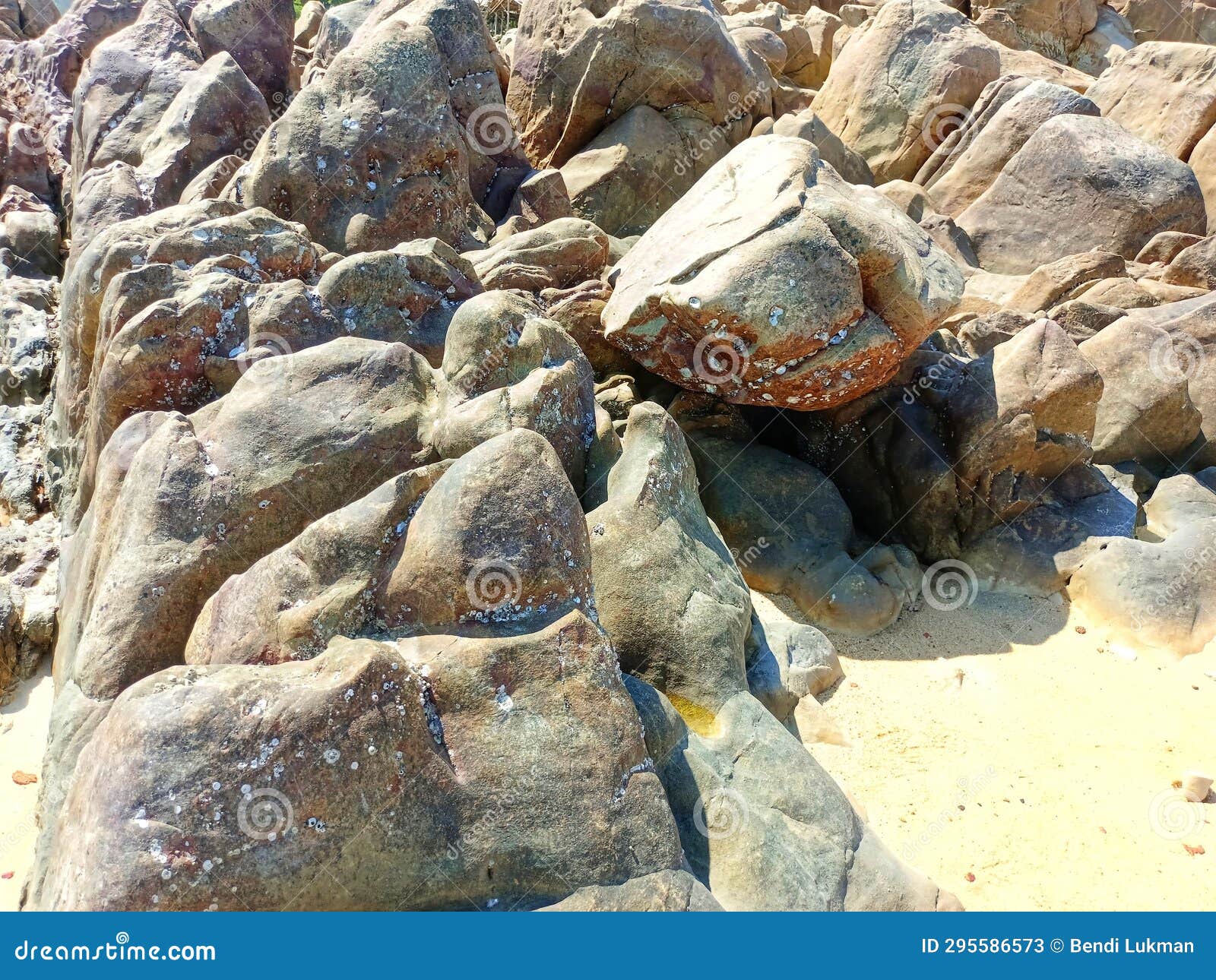 Piles of Large Rocks Attached by Barnacles on the Beach Stock Image ...