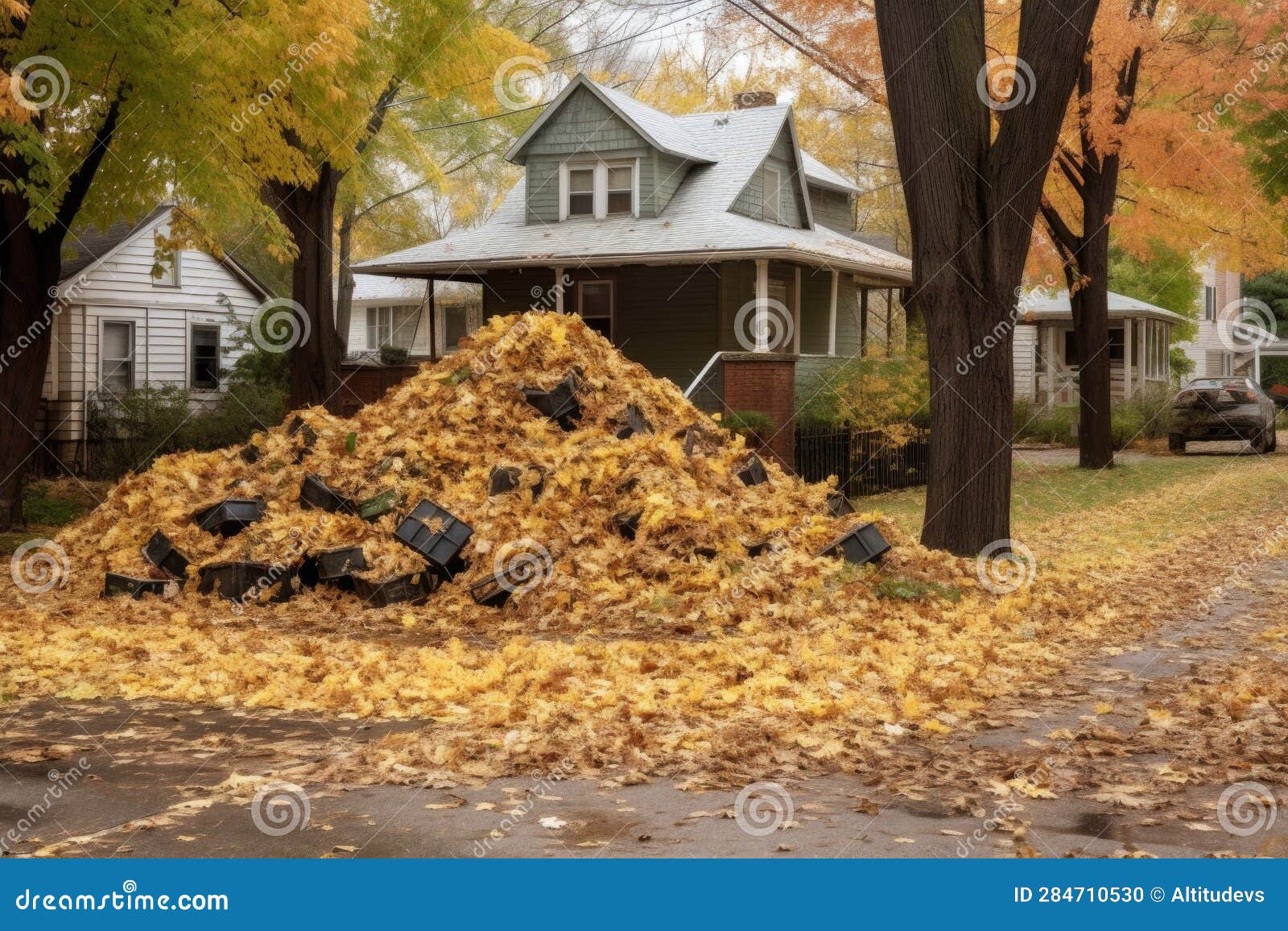 Piles of Leaves and Debris Collected in Park Corners Stock Photo ...
