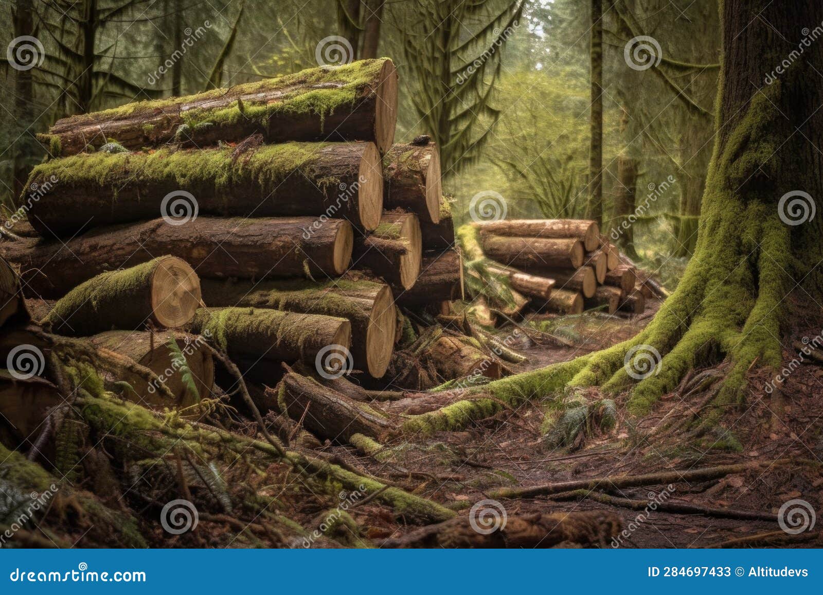 Piles of Logged Trees on the Forest Floor, Ready for Transportation ...