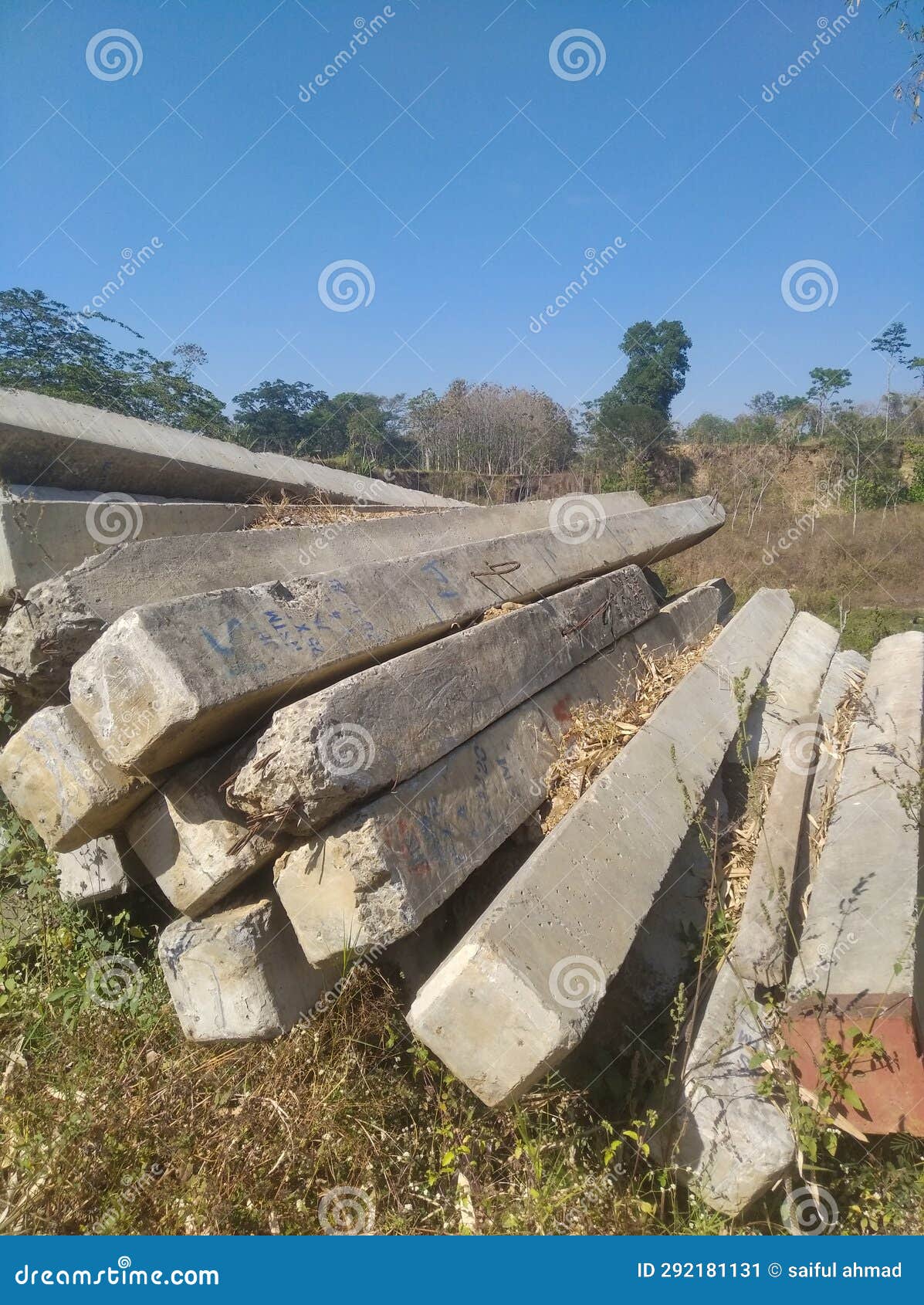 Piles Made of Concrete for Construction, Located on the Side of the ...