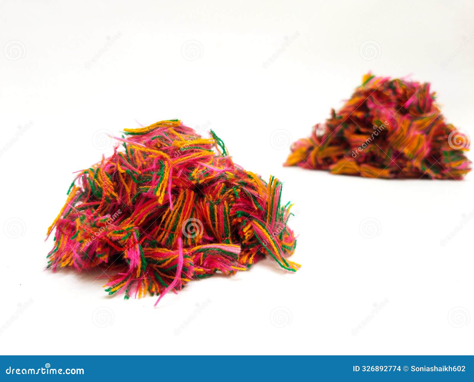 Piles of Multicolored Threads on White Background, Side View of Yarn ...