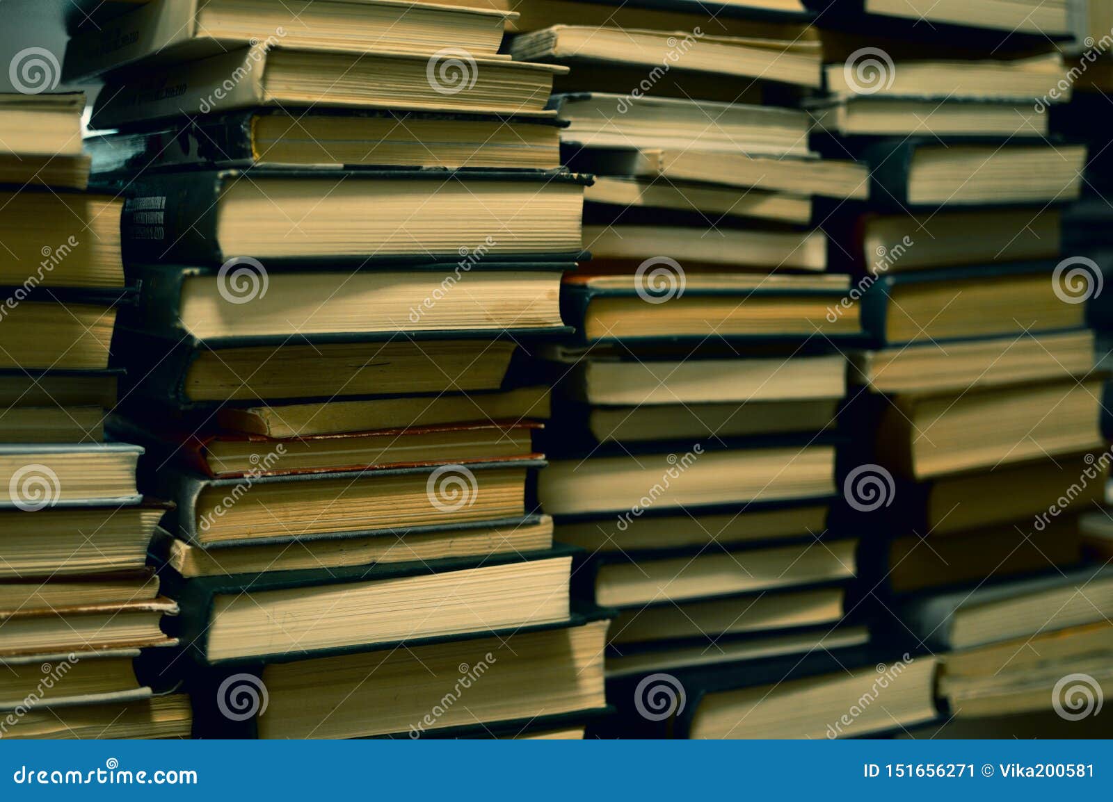 Piles of Old Books in Library Stock Image - Image of city, library ...