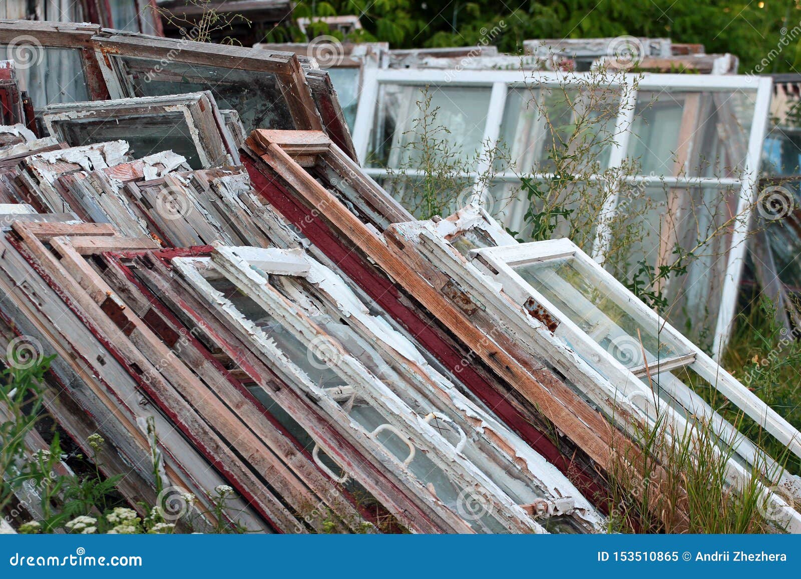 Piles of Old Wooden Frames and Windows Stock Image - Image of board ...