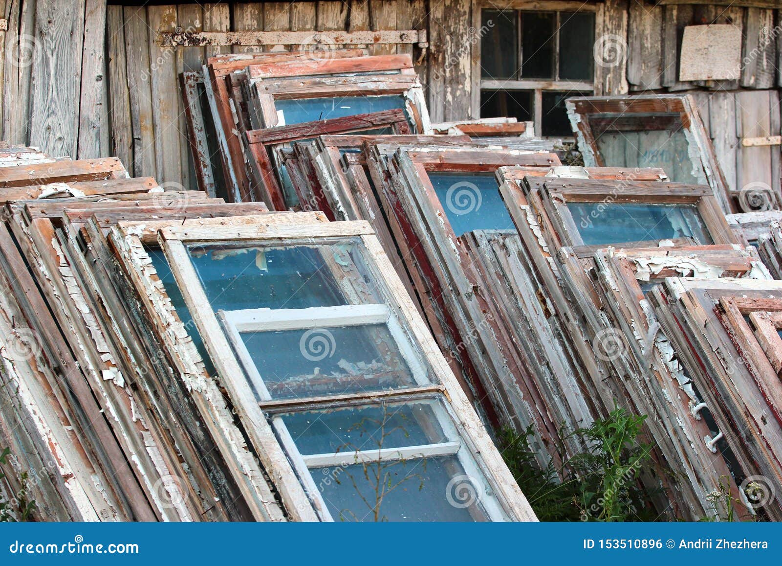 Piles of Old Wooden Frames and Windows Stock Photo - Image of ...