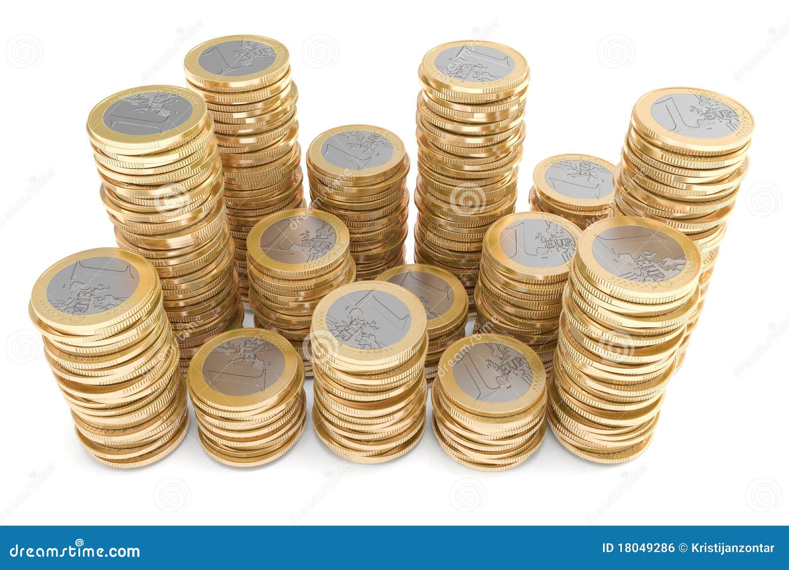 Piles of one Euro coins stock illustration. Illustration of debt - 18049286