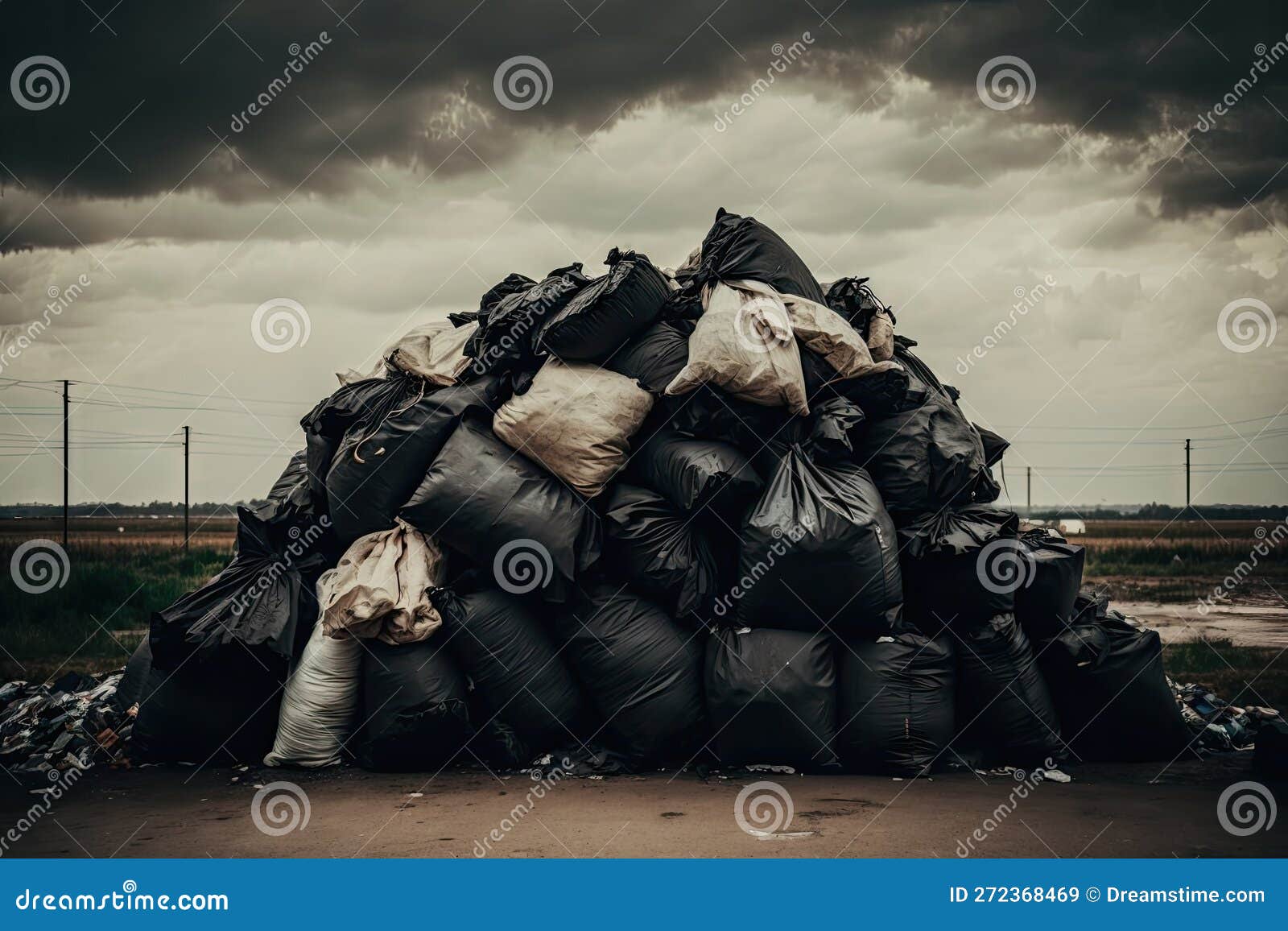 Piles of Overflowing Garbage Bags on Dump Stock Illustration ...