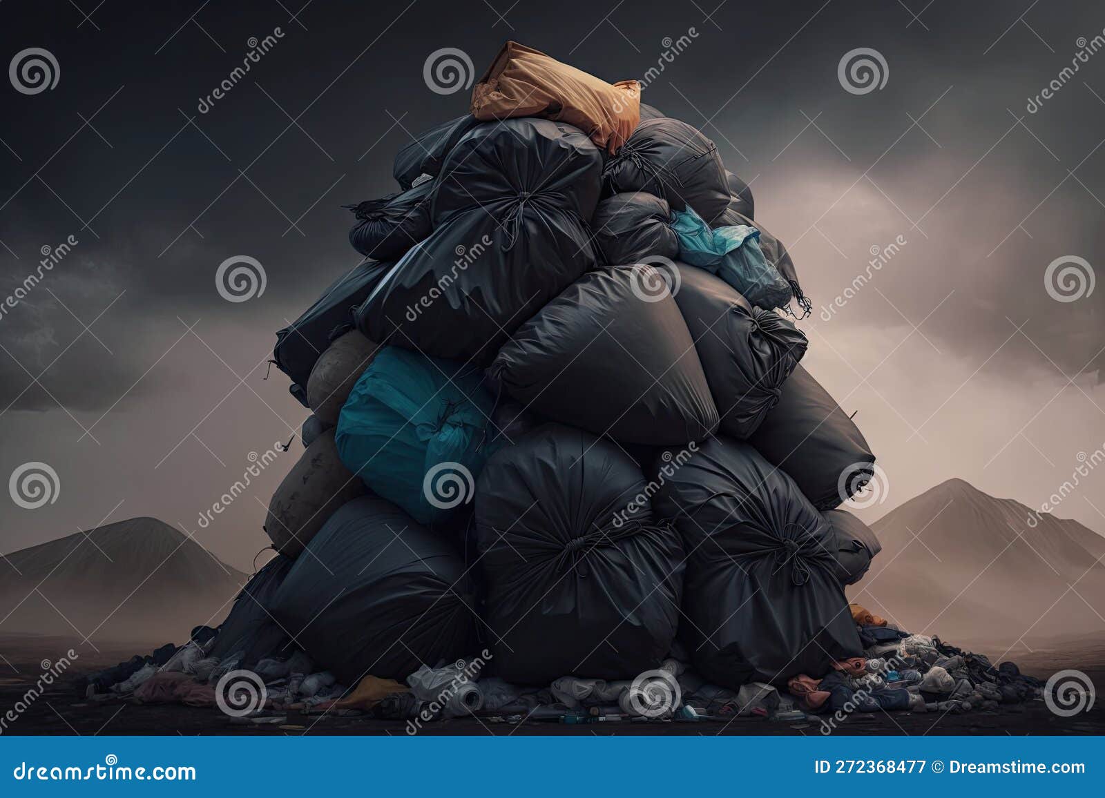 Piles of Overflowing Garbage Bags on Dump Stock Illustration ...