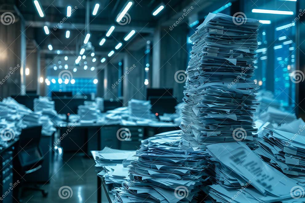 Piles of Paper Office Filled with Paperwork Full Archive File Documents ...