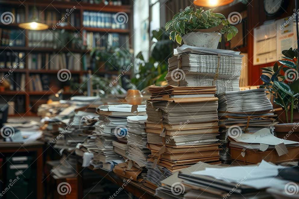 Piles of Paper Office Filled with Paperwork Full Archive File Documents ...