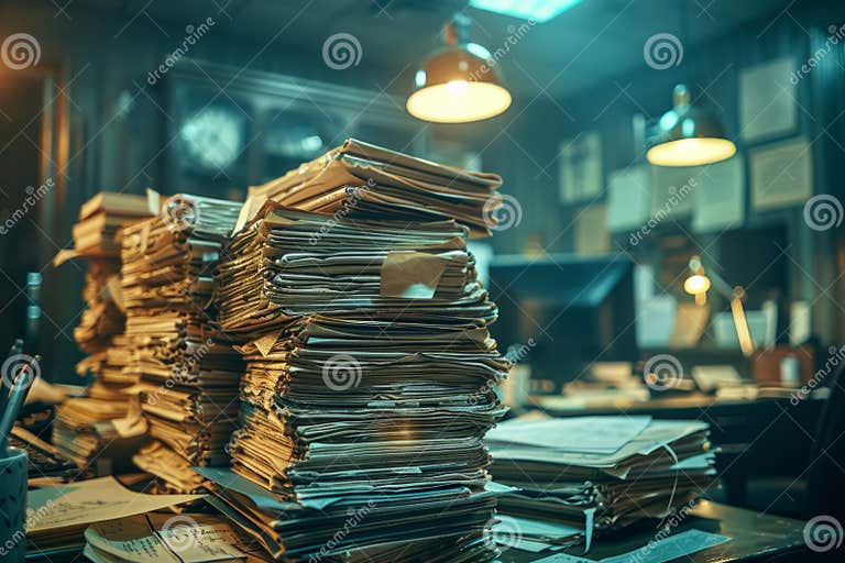 Piles of Paper Office Filled with Paperwork Full Archive File Documents ...