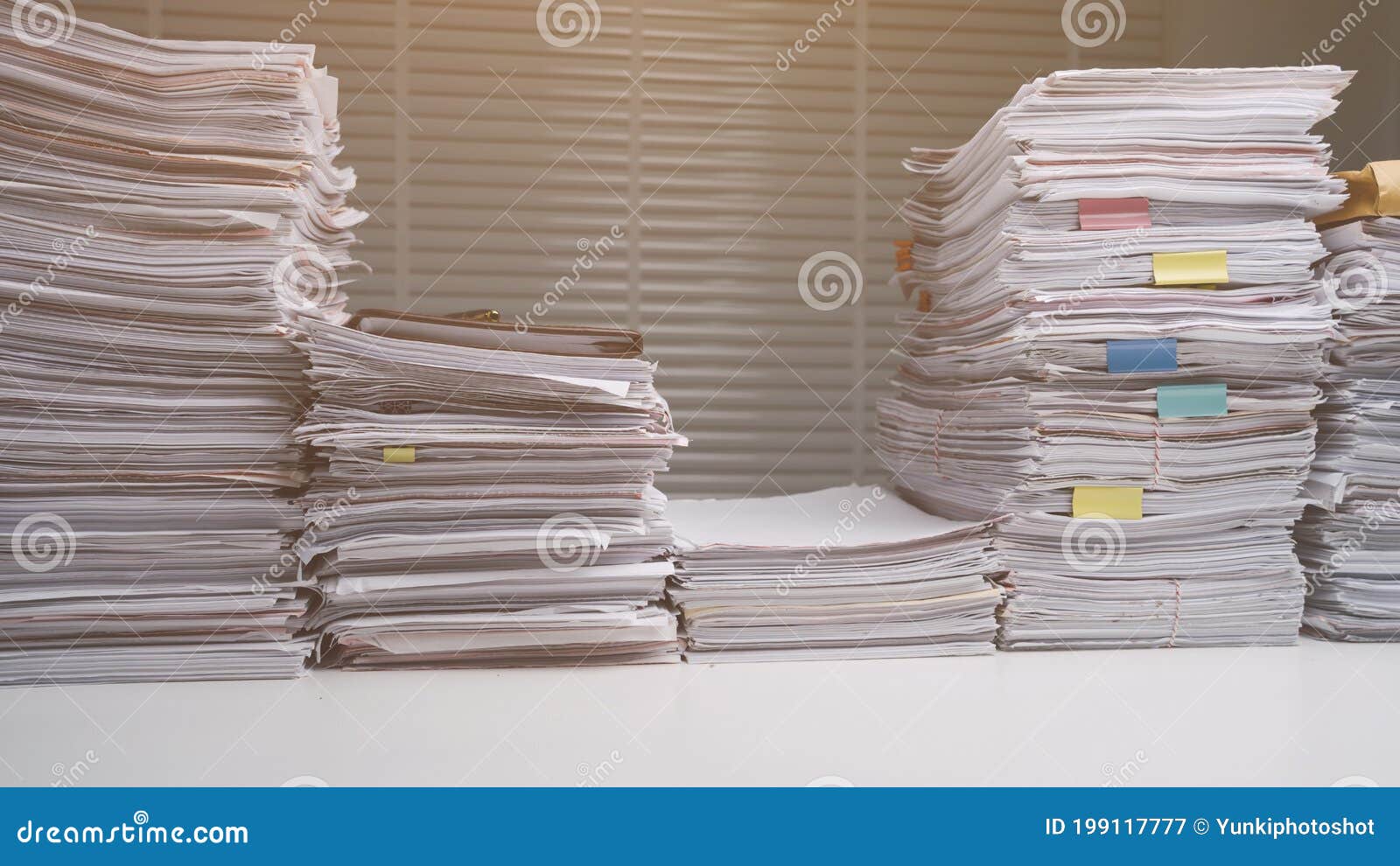 Piles of Paper Put on Office Working Desk Table Stock Image - Image of ...