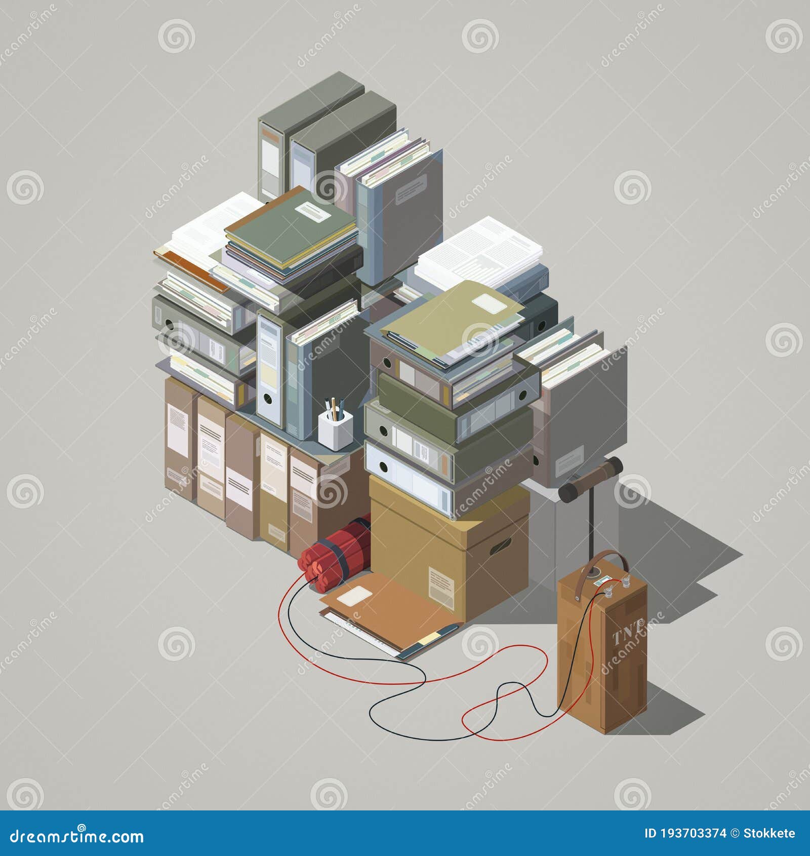 Piles of Paperwork and Explosive Dynamite Stock Illustration ...