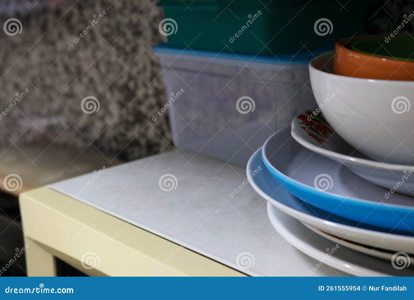 Piles of Plates and Glasses in the Kitchen Stock Photo - Image of food ...