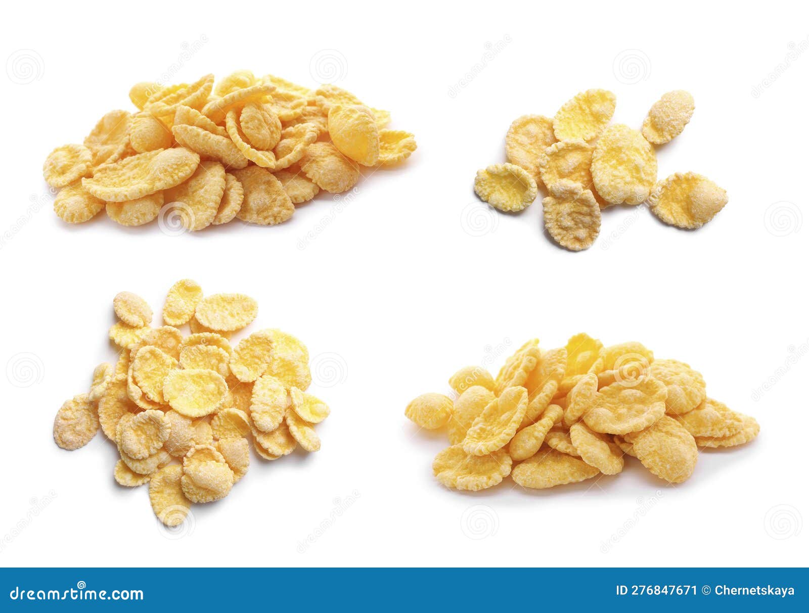 Piles of Tasty Corn Flakes on White Background, Collage Design Stock ...