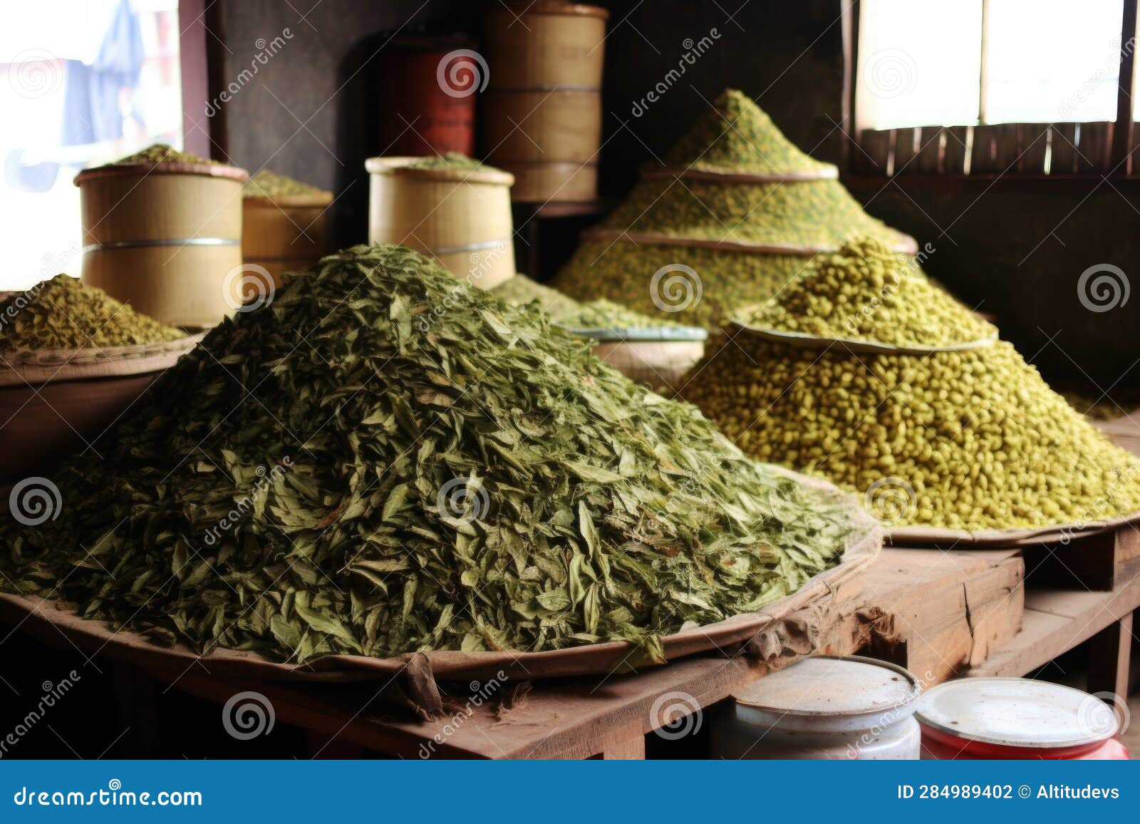 Piles of Tea Leaves in Different Stages of Processing Stock ...