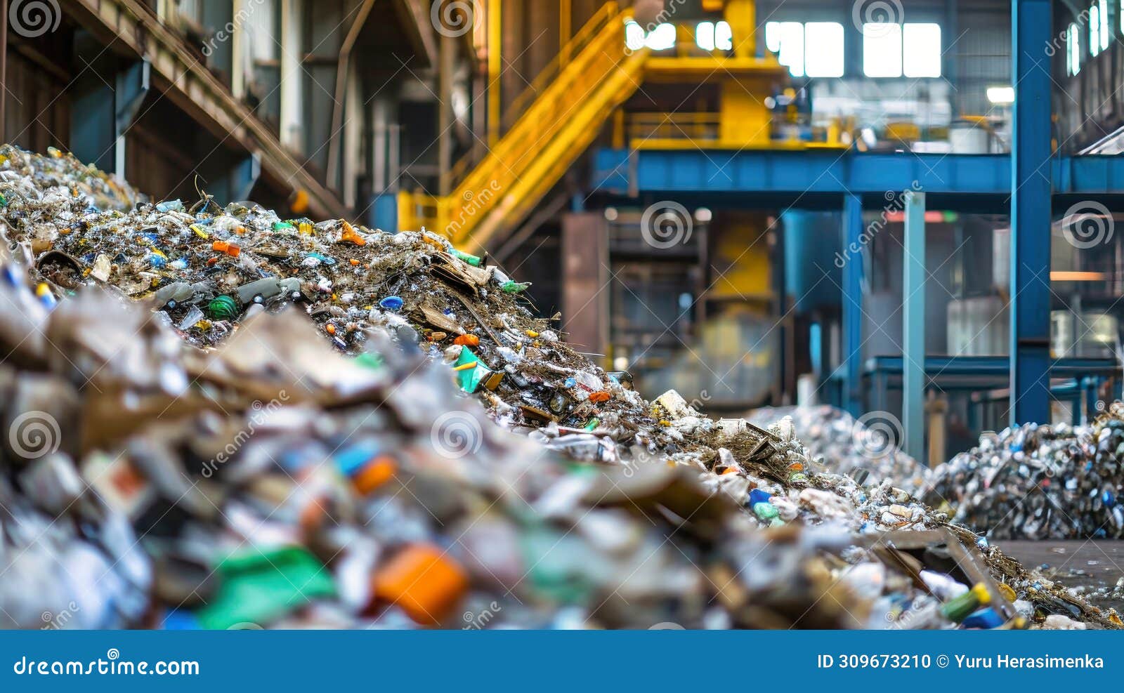 Piles of Trash Inside a Waste Processing Building Stock Illustration ...